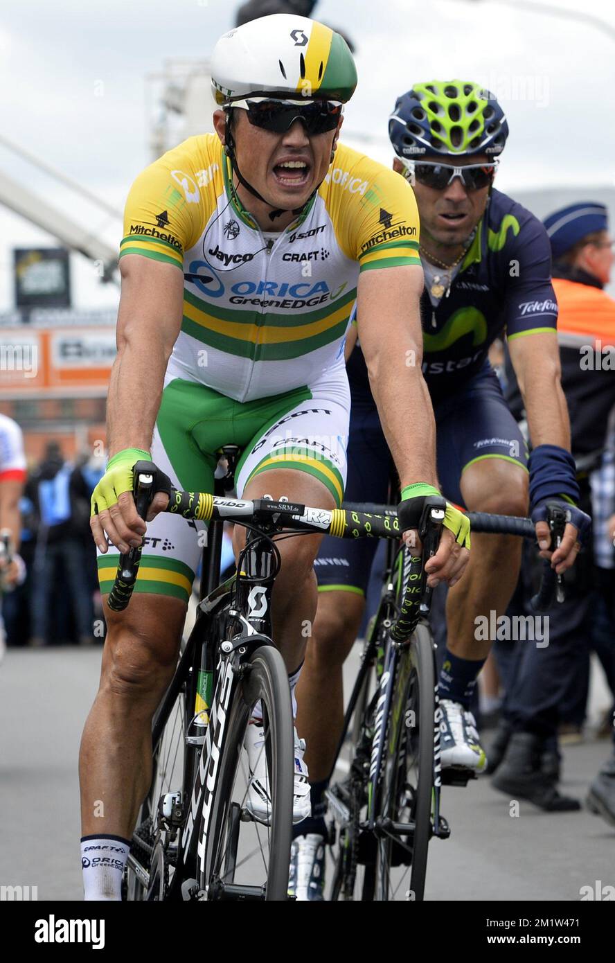 Winner Australian Simon Gerrans of Orica GreenEDGE and second Spanish ...