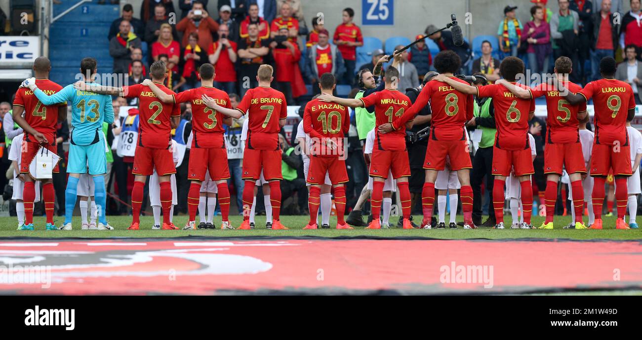 Belgium players line up before kick-off Stock Photo - Alamy