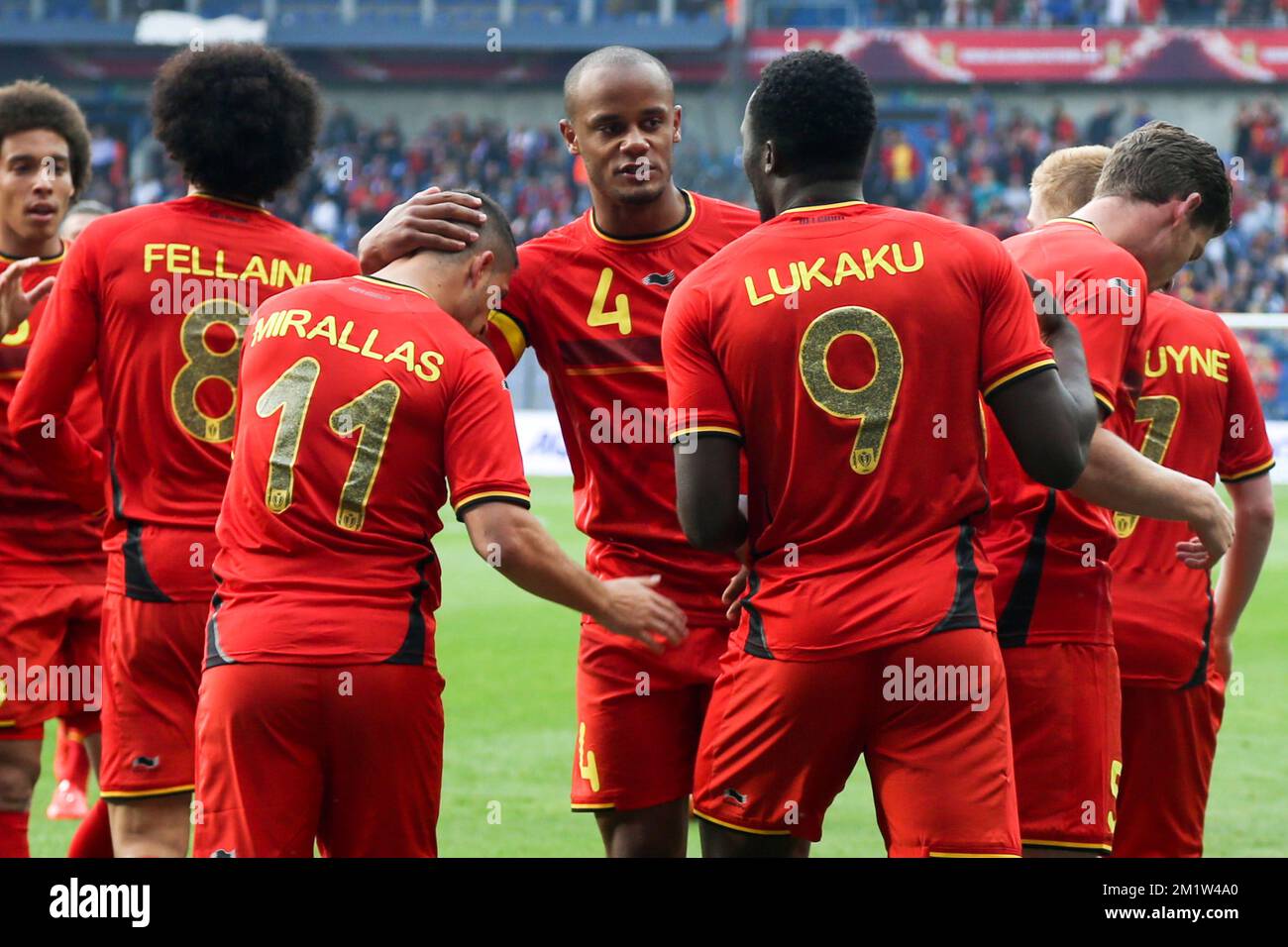 Belgium's Romelu Lukaku and Belgium's Vincent Kompany celebrate Stock ...