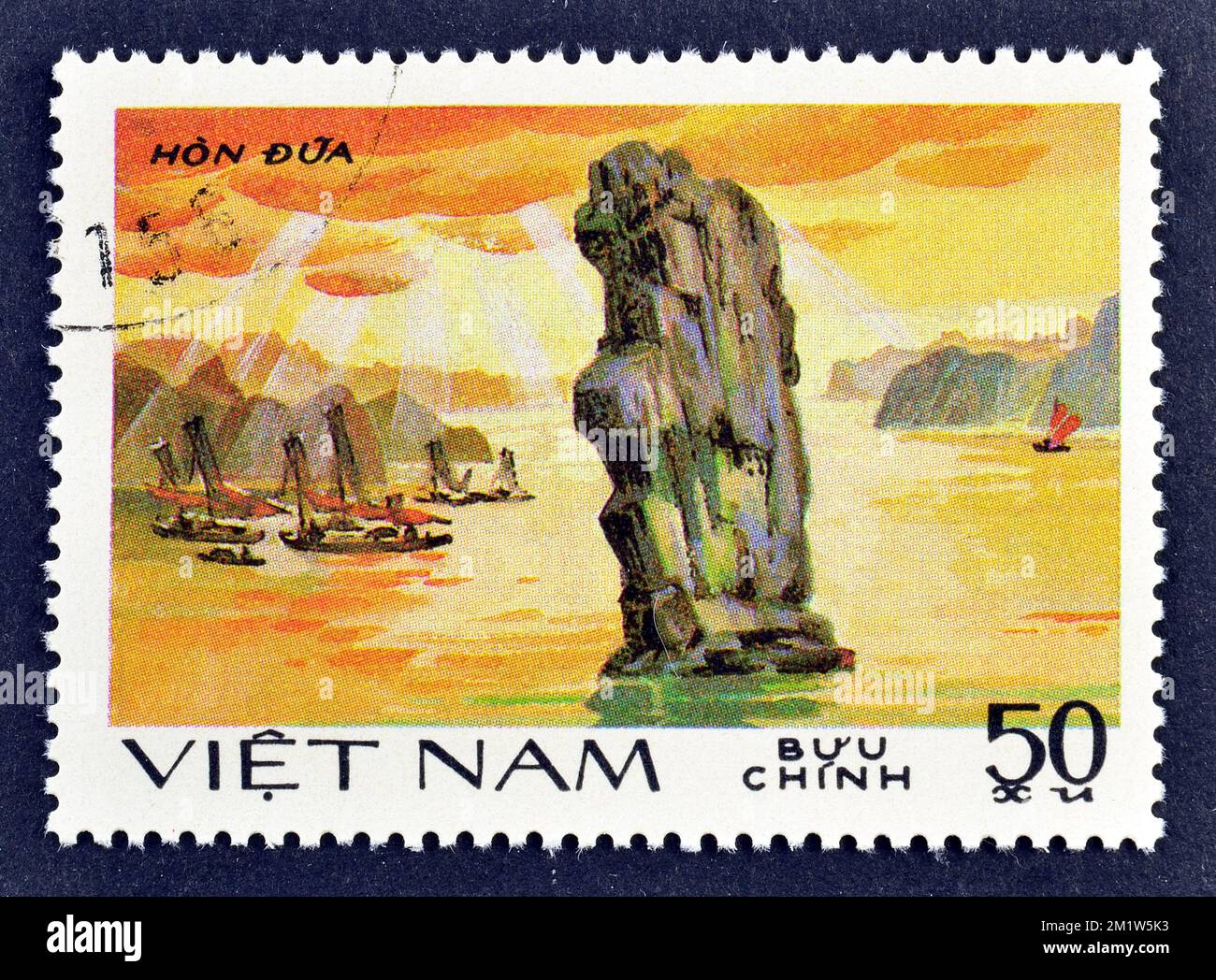 Cancelled postage stamp printed by Vietnam, that shows Dua Rock, Scenes ...