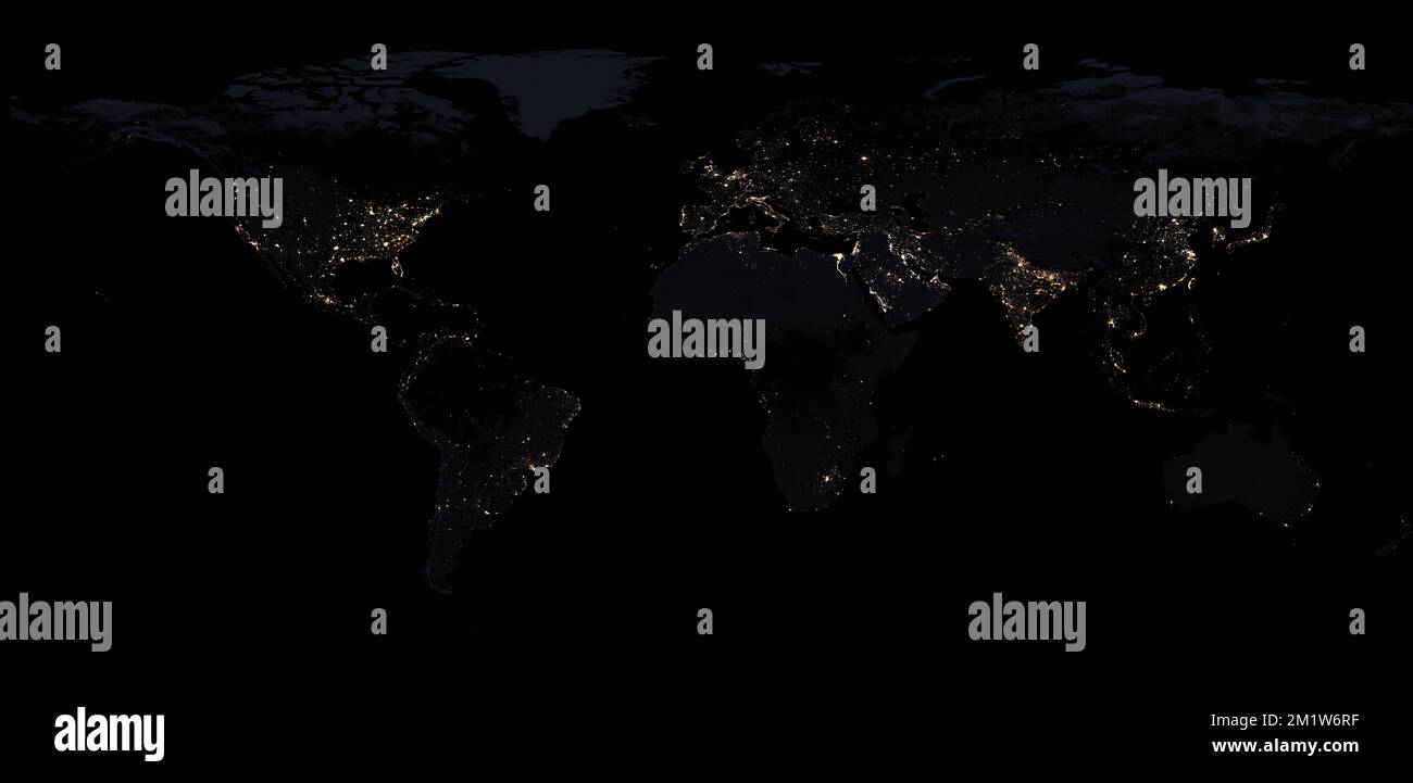 World map with night city lights. Planet earth with continents at night ...
