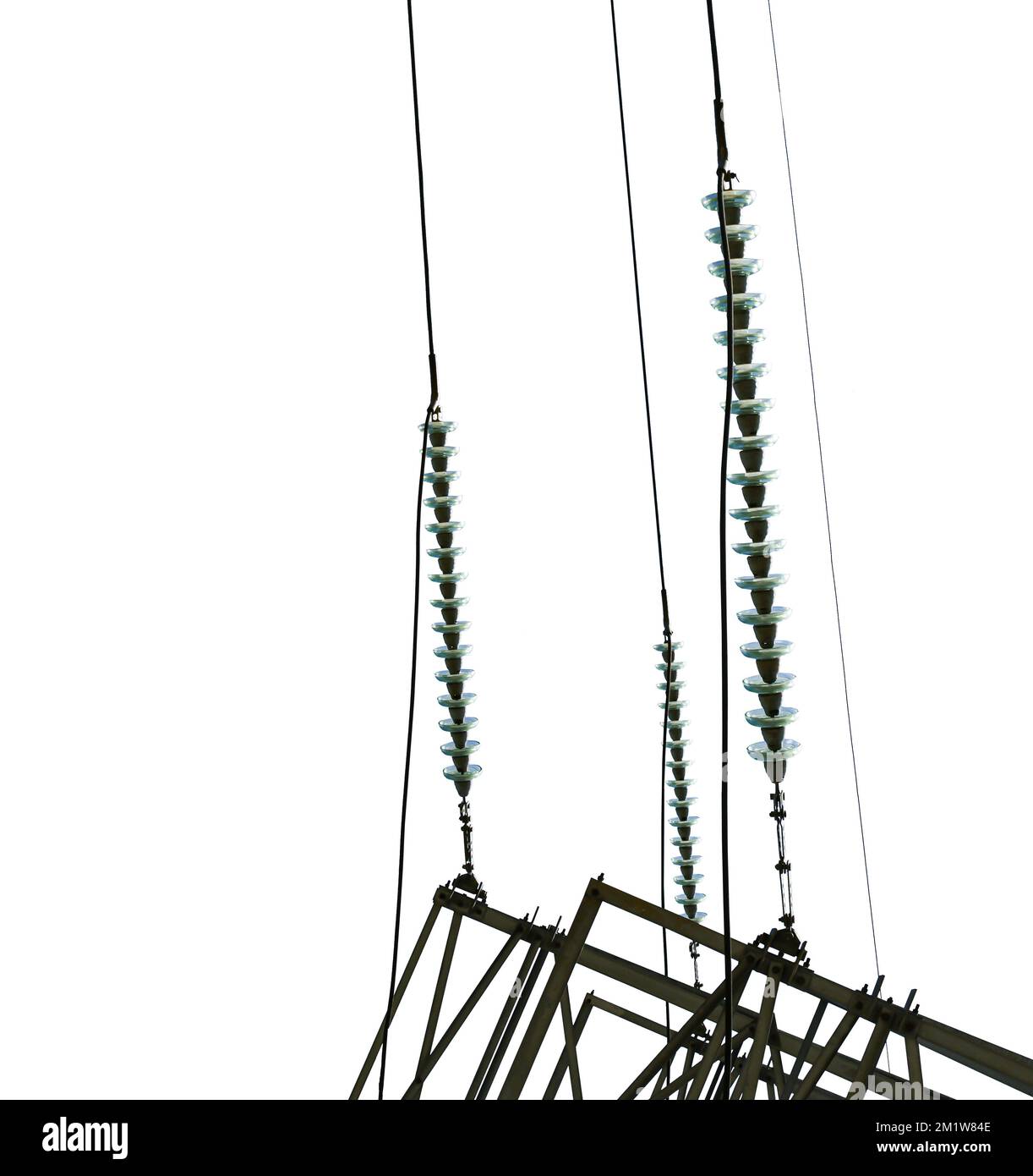 Electricity pylon (high voltage power line) isolated, on a white ...