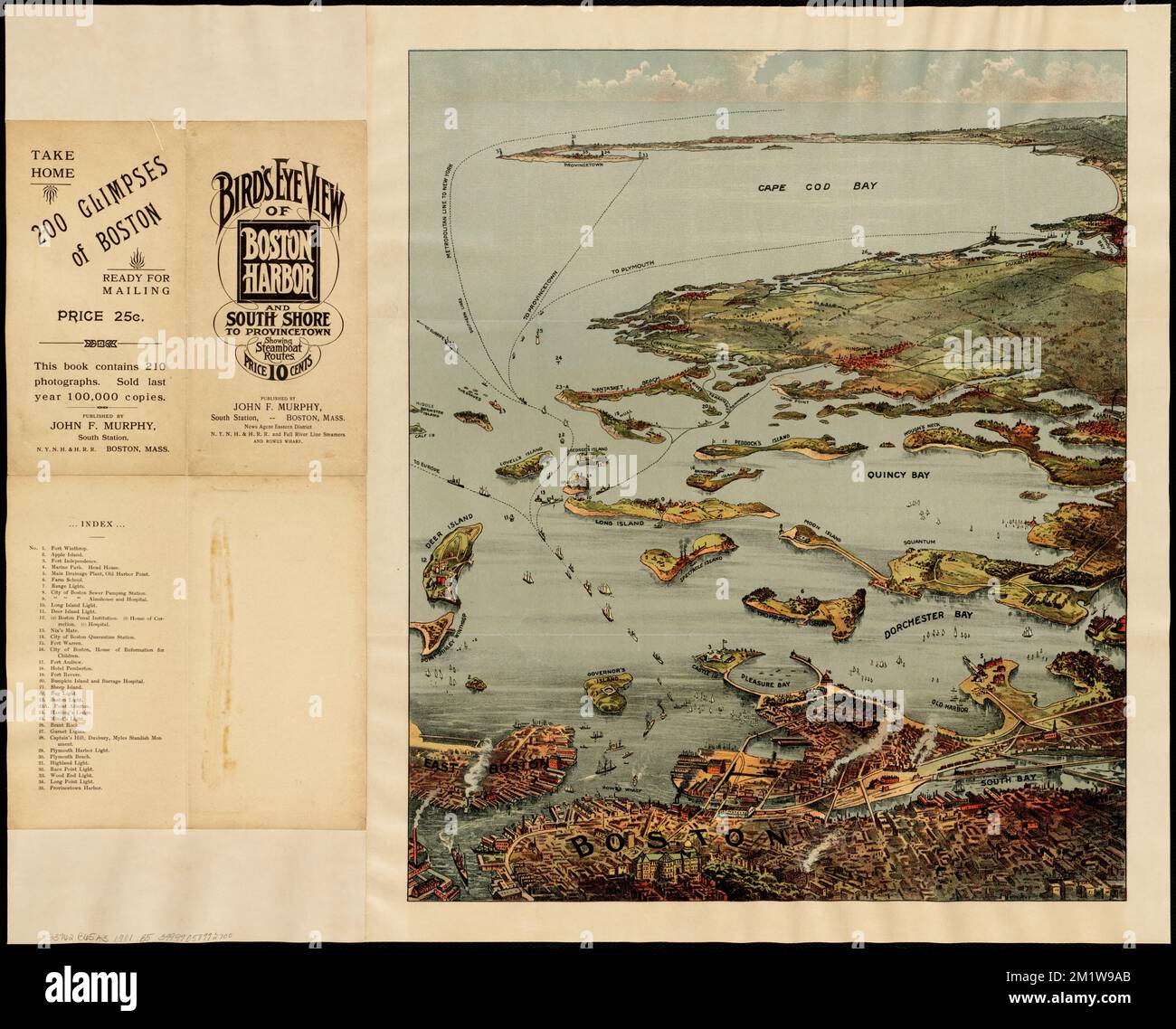 Bird's eye view of Boston Harbor and south shore to Provincetown ...