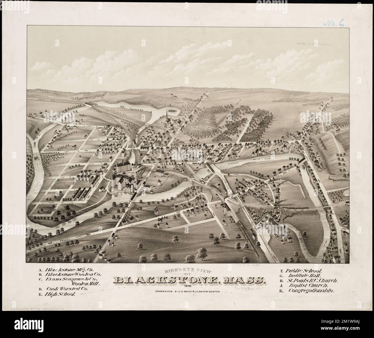 Bird's eye view of Blackstone, Mass : 1879 , Blackstone Mass., Aerial ...