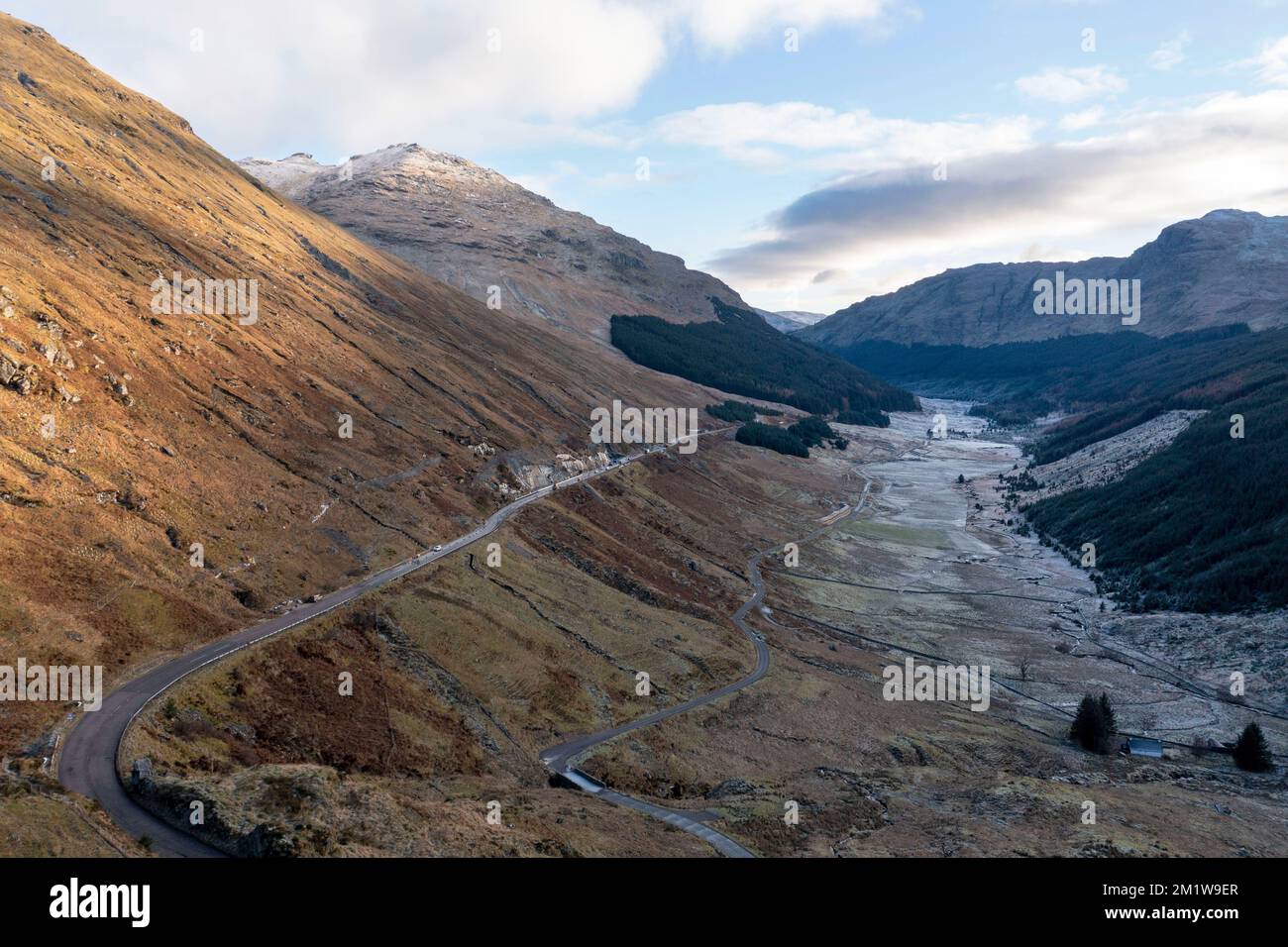 Aerial view of the A83 at the Rest and be Thankful, Glen Croe, Argyll ...