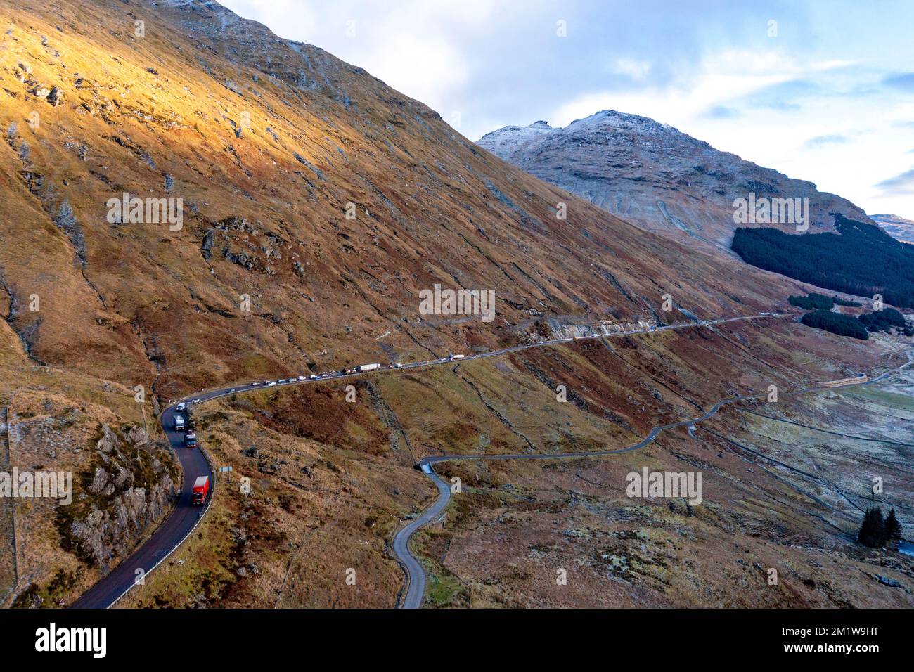 Aerial view of the A83 at the Rest and be Thankful, Glen Croe, Argyll ...