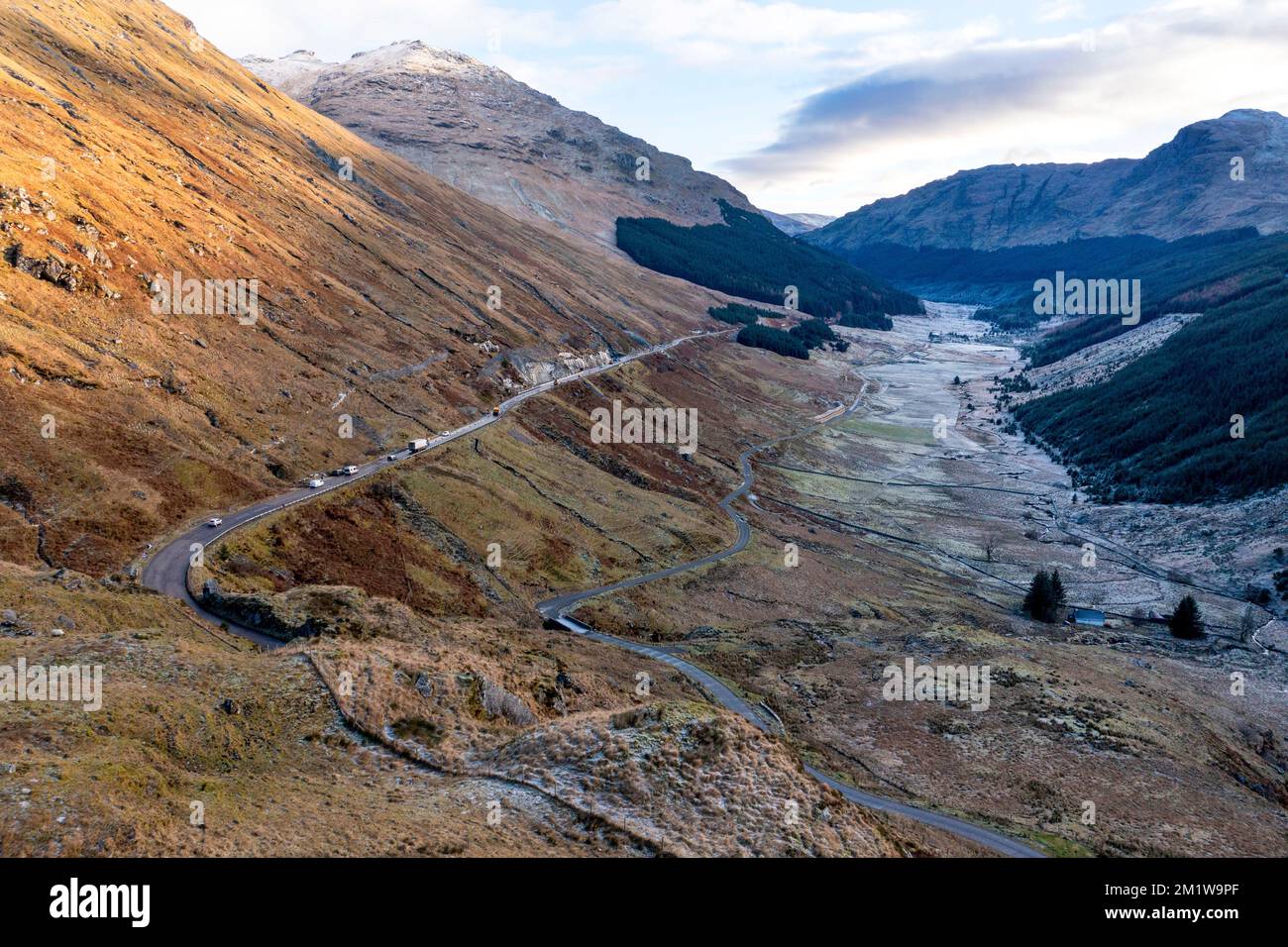 Aerial view of the A83 at the Rest and be Thankful, Glen Croe, Argyll ...