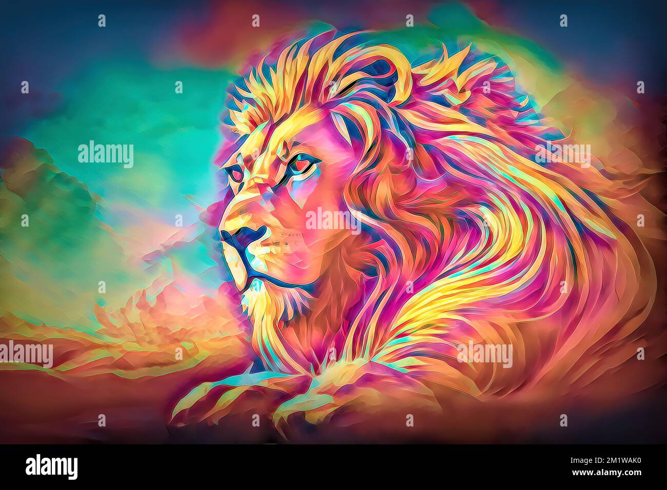 illustration of lion, abstract color background, Digital art Stock ...