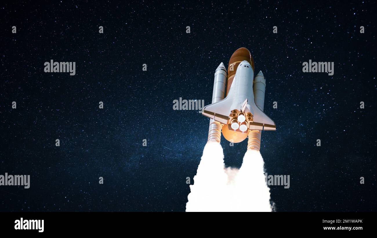 Shuttle spacecraft with ballast takes off into starry space. Successful ... Shuttle spacecraft with ballast takes off into starry space. Successful ...