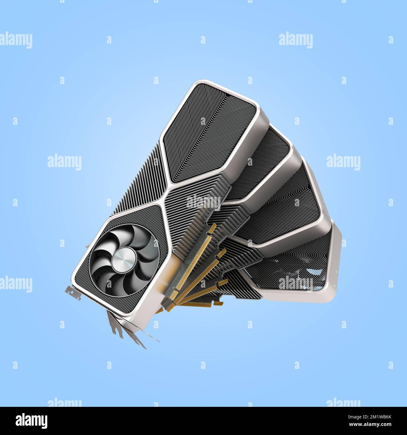 Computer PC components Display video graphics card 3d render on blue ...