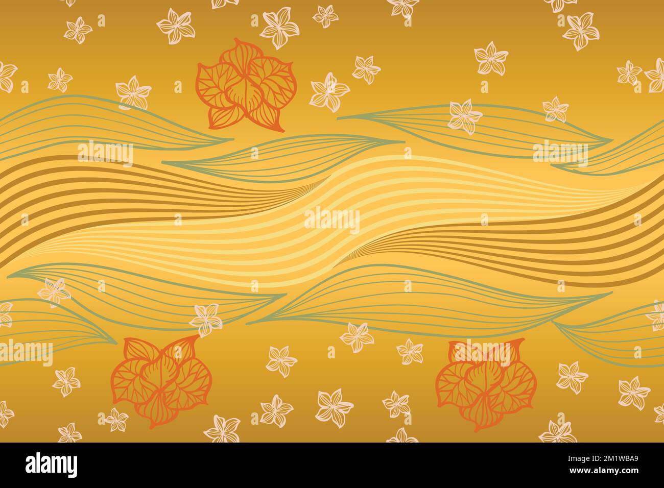 Lines, leaves and flowers - pattern in natural colors Stock Vector ...