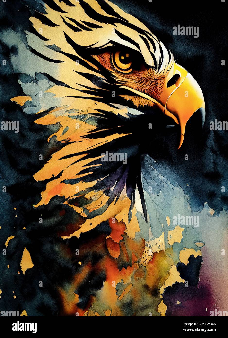illustration of watercolor eagle, abstract color background. Digital ...