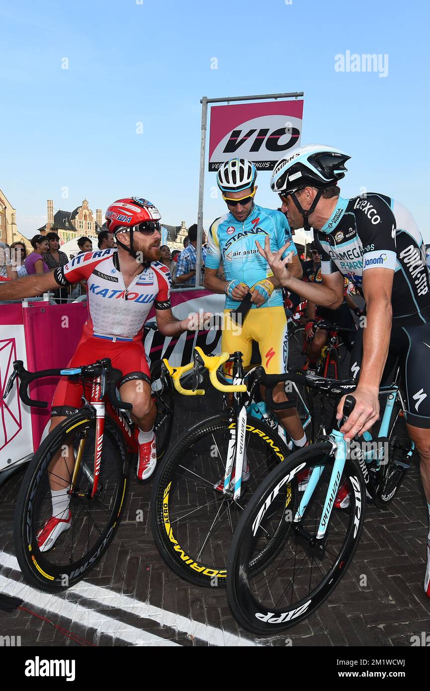 Italian Luca Paolini of Team Katusha, Italian Alessandro Vanotti of ...