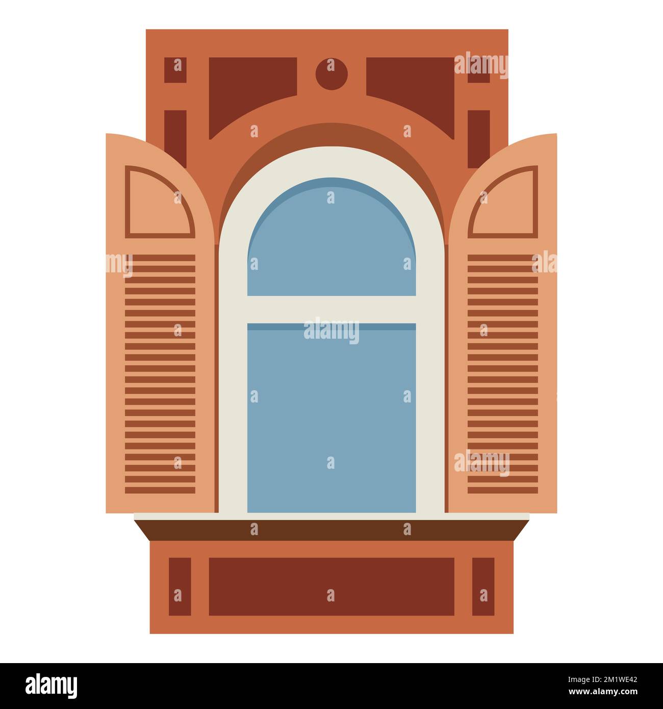 Window with round shutters. vector illustration. window close-up with ...