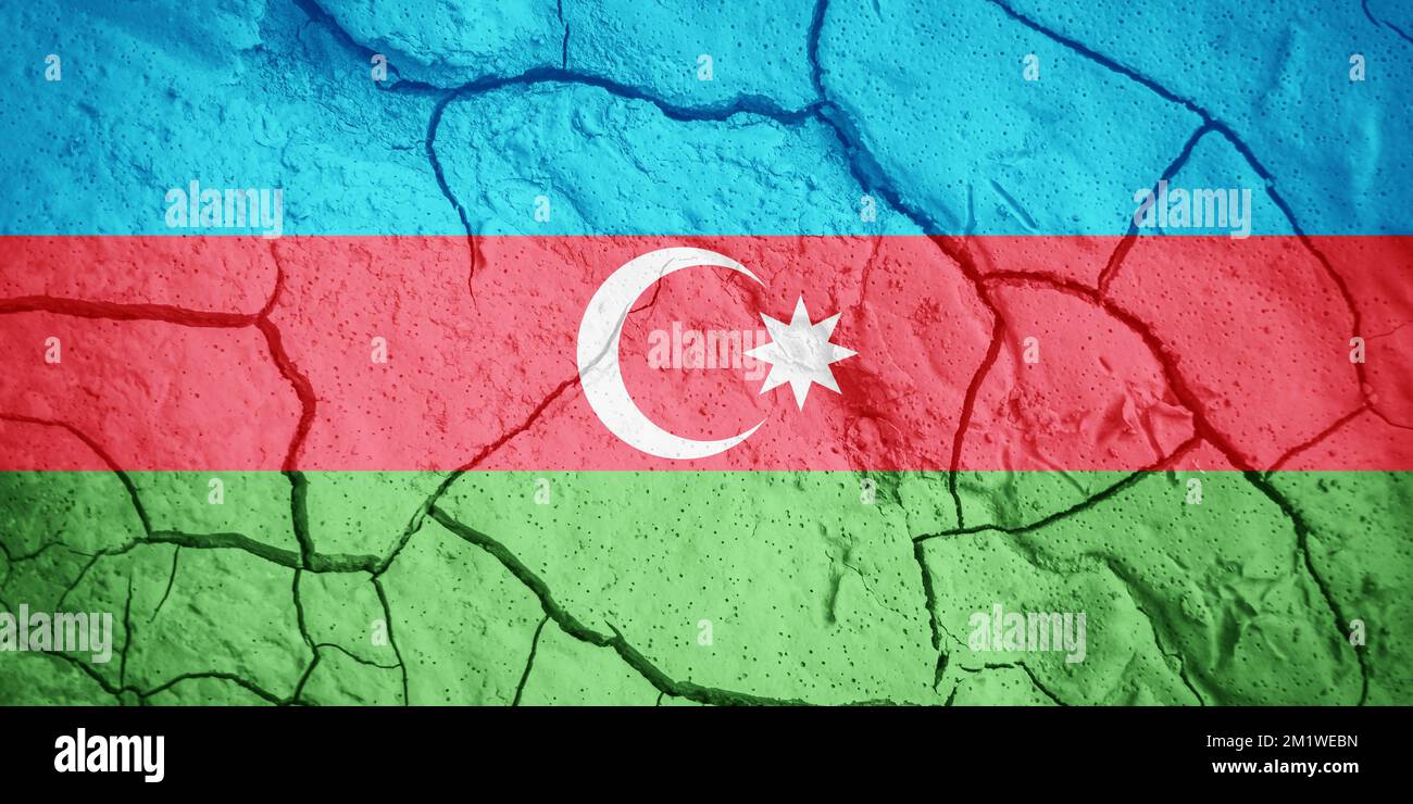 Flag of Azerbaijan. Azerbaijani symbol. Flag on the background of dry ...