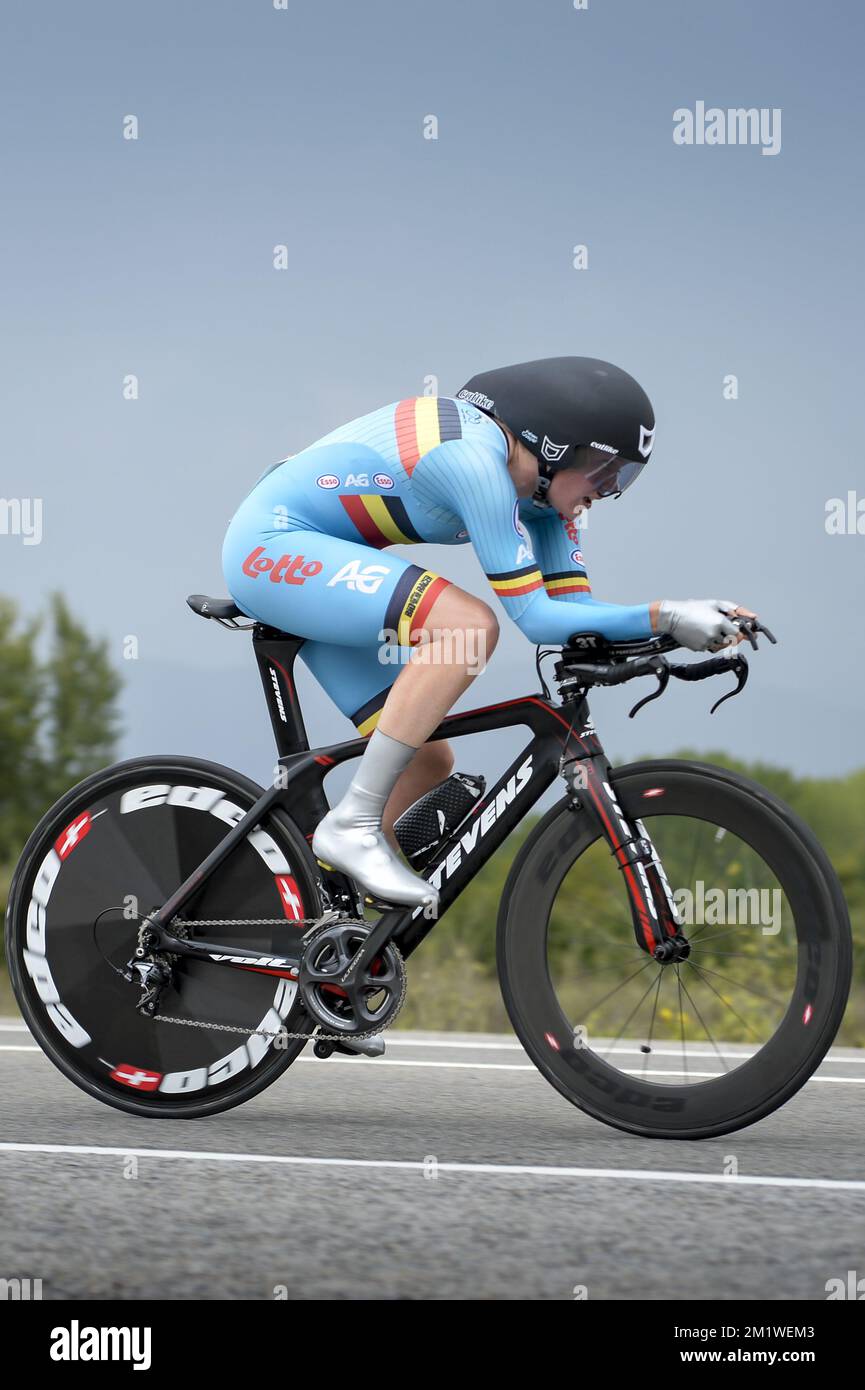 Belgian Ann-Sophie Duyck pictured during the women's elite road race at ...