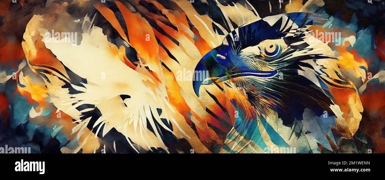 illustration of watercolor eagle, abstract color background. Digital art Stock Photo - Alamy