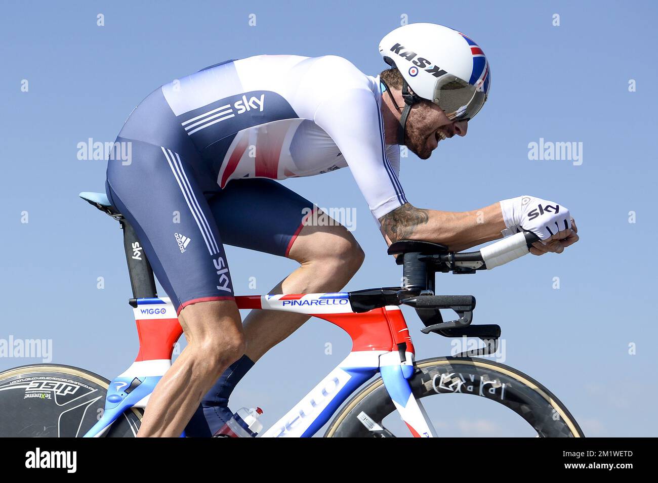British Bradley Wiggins pictured in action during the men's elite individual time trial race at ...