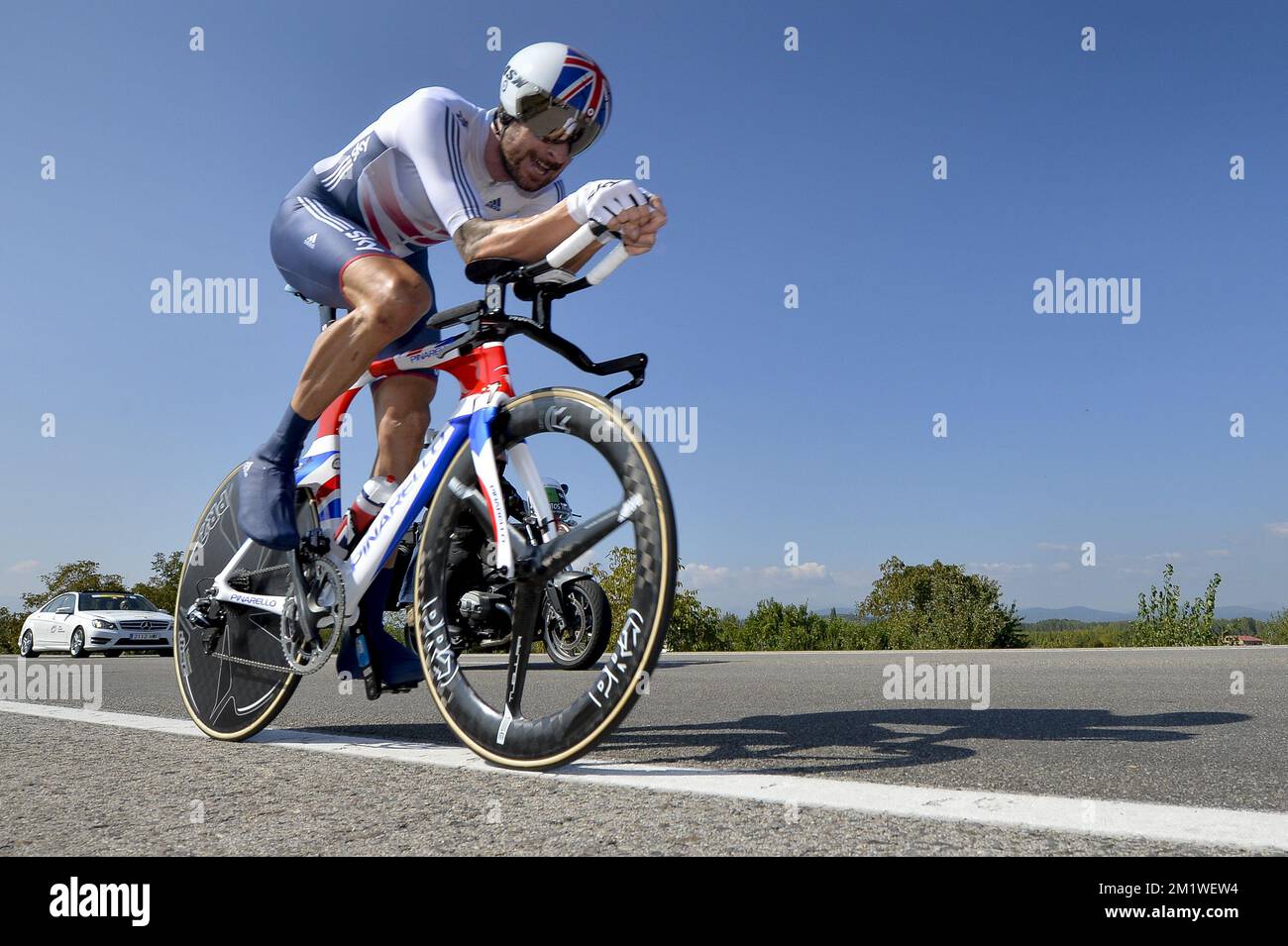 British Bradley Wiggins pictured in action during the men's elite individual time trial race at ...