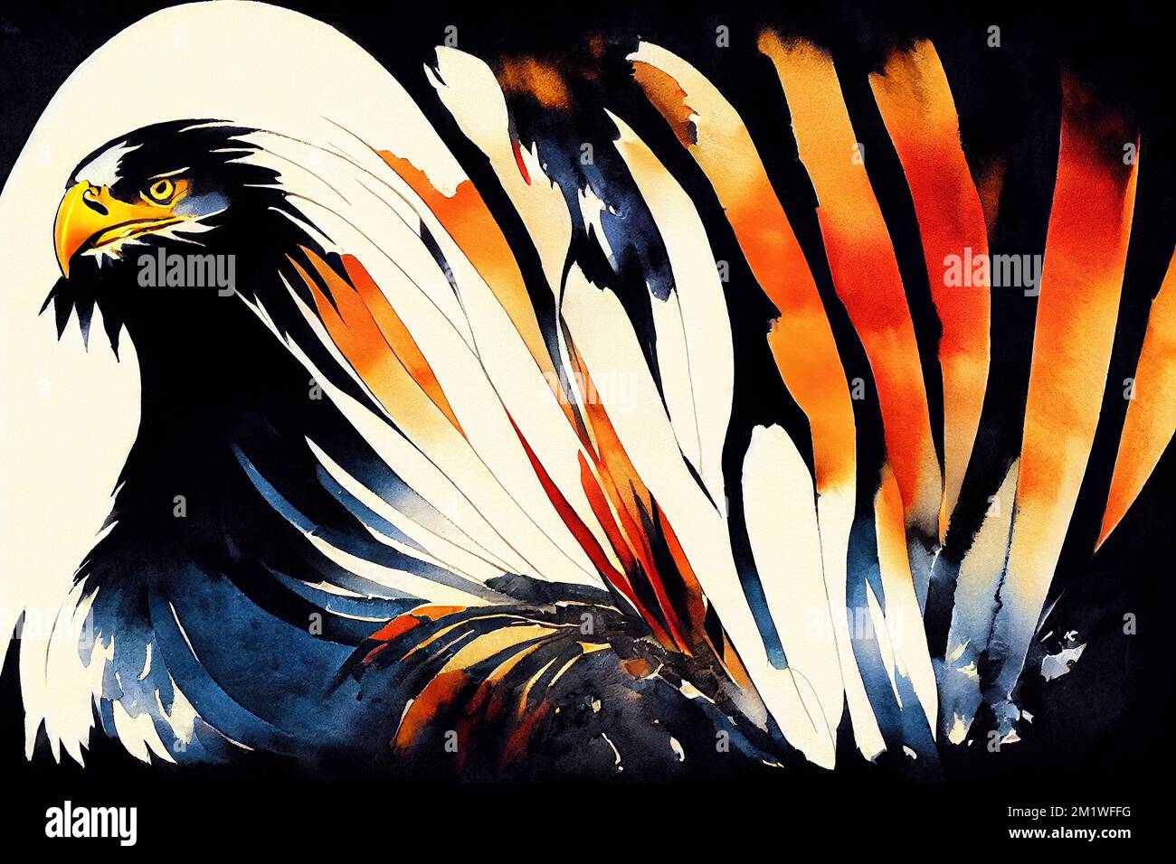 illustration of watercolor eagle, abstract color background. Digital ...