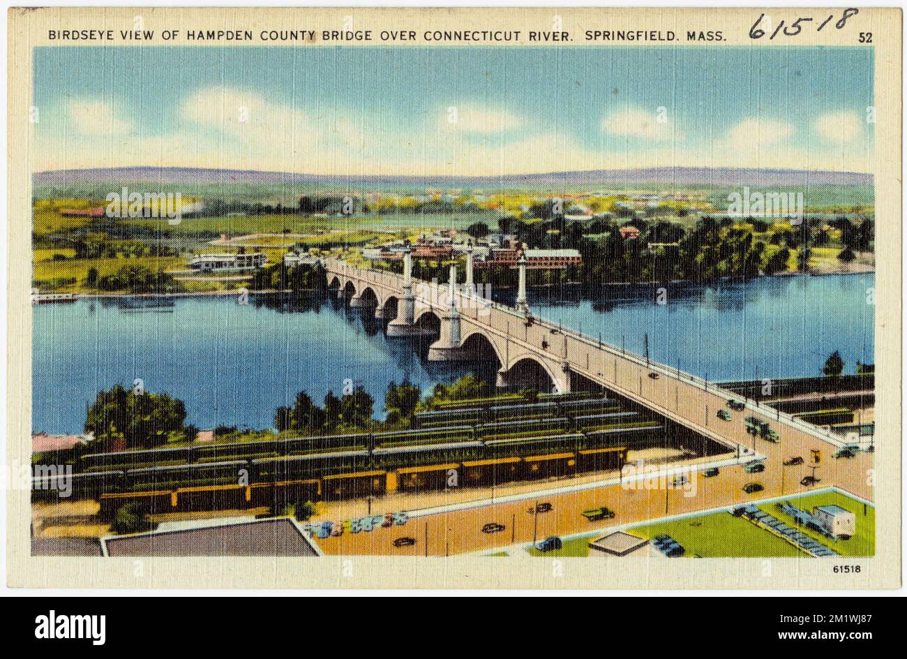 Birdseye view of Hampden County Bridge over Connecticut River ...