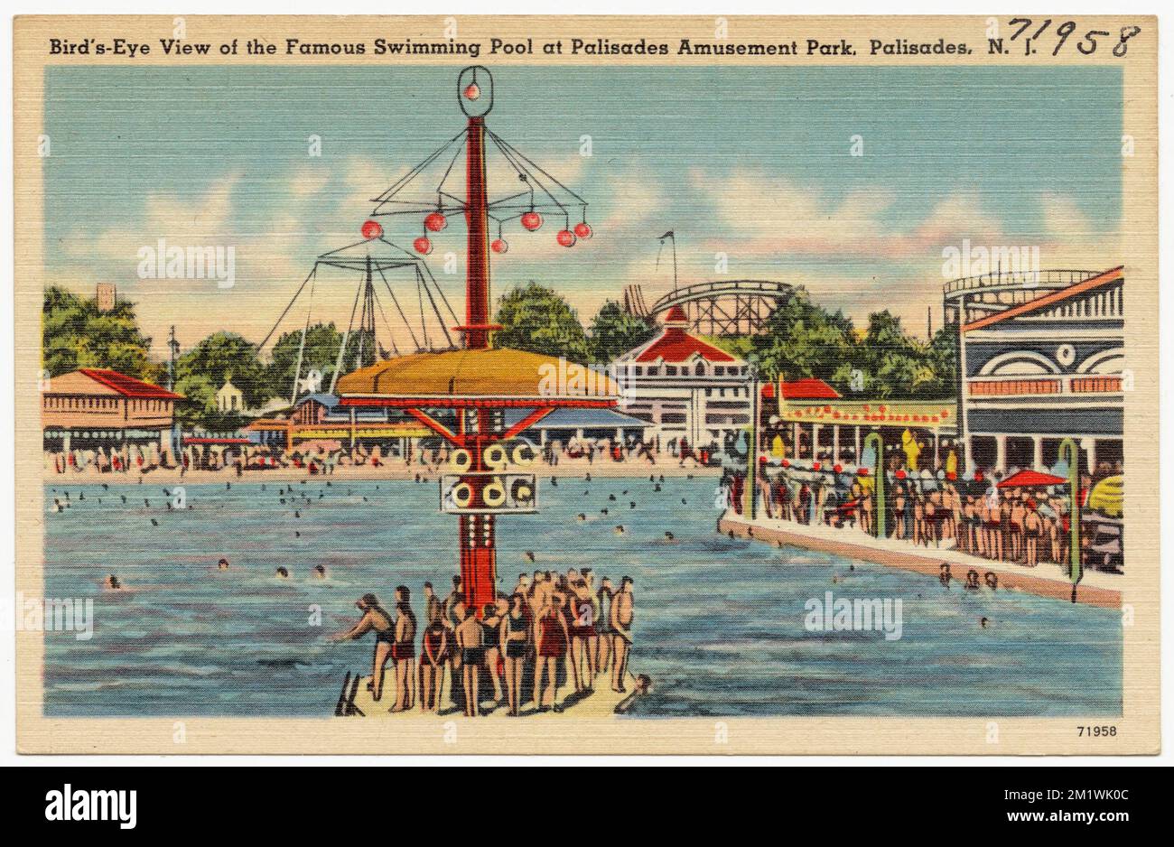 Bird's-eye view of the famous swimming pool at Palisades Amusement Park ...