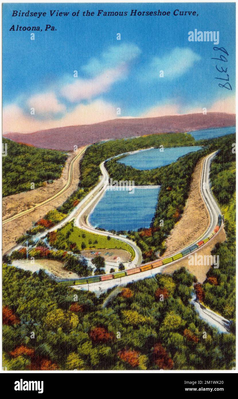 Birdseye view of the famous Horseshoe Curve, Altoona, Pa. , Tichnor ...