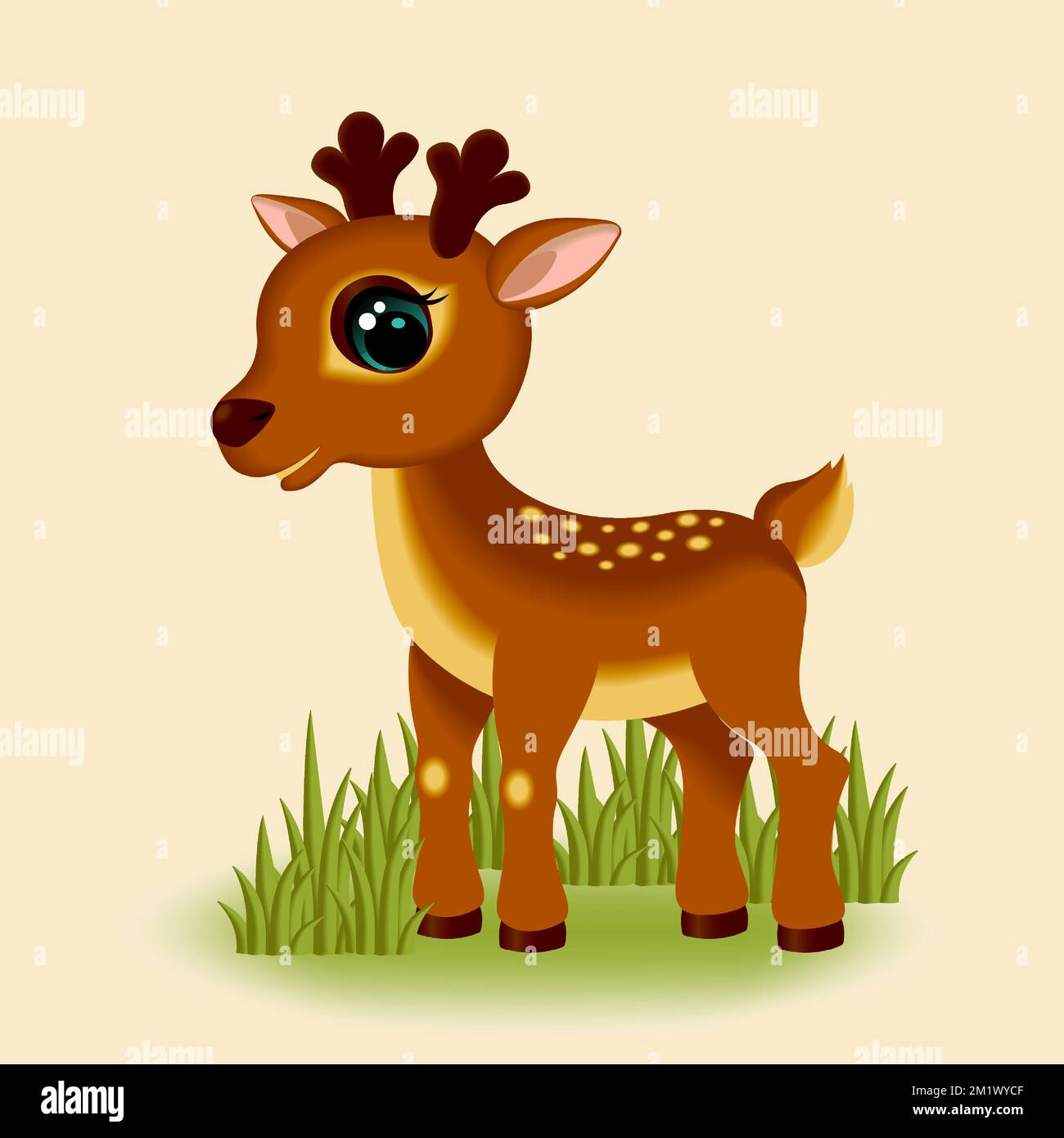 Cartoon little deer on the grass. Cute animal illustration. Deer baby ...