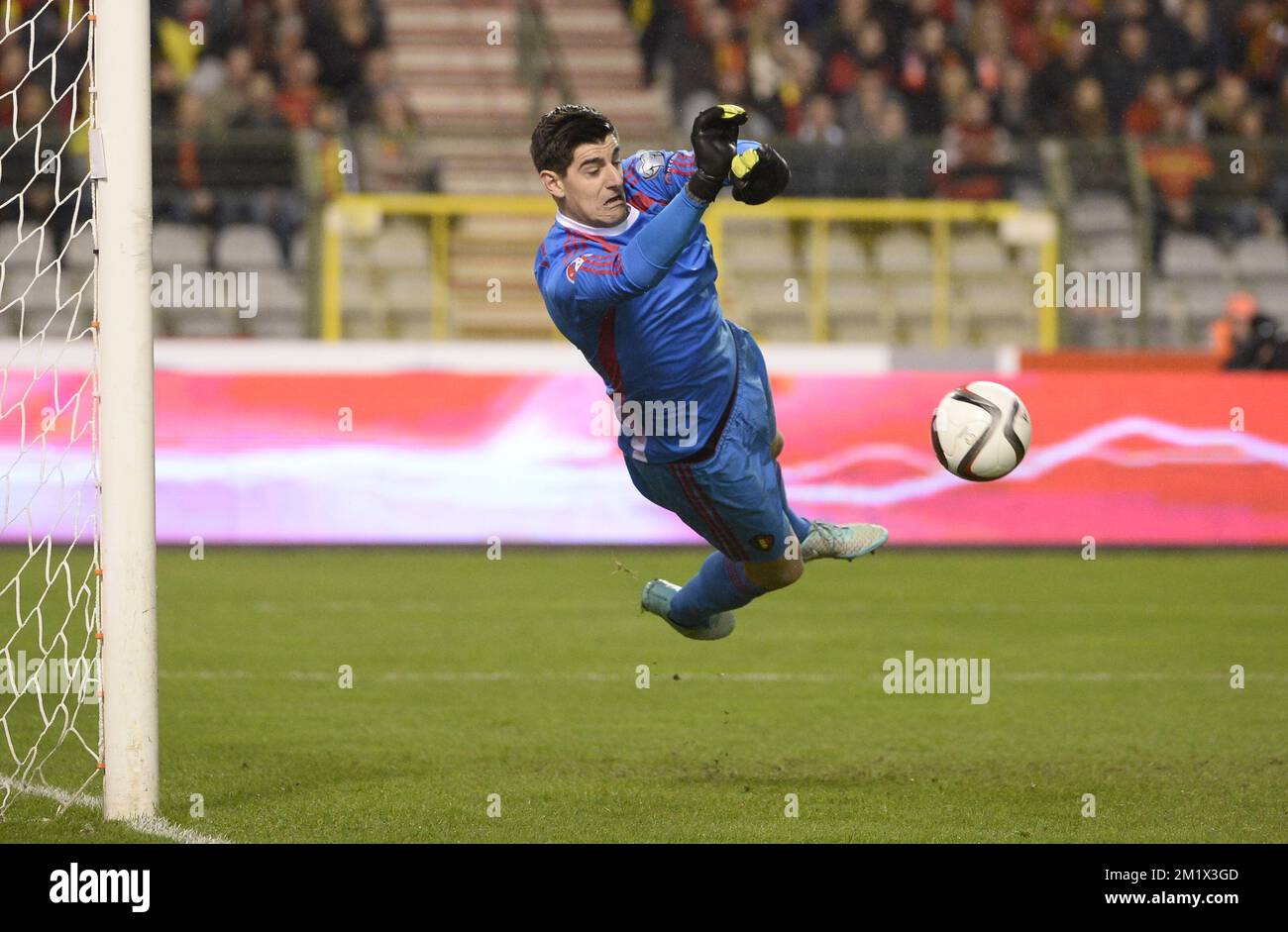 Belgium's goalkeeper Thibaut Courtois majes a save Stock Photo - Alamy