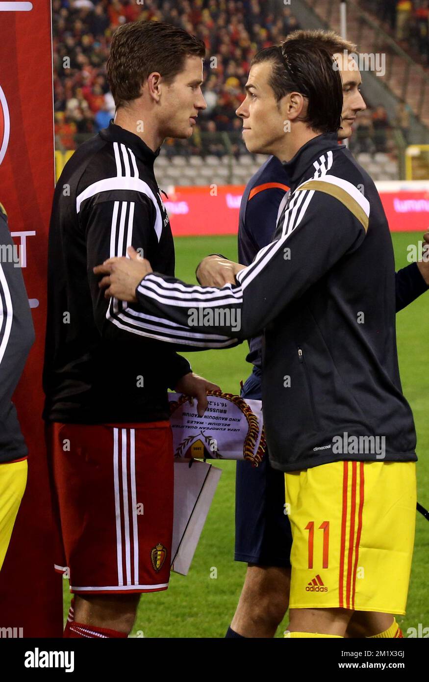 Belgium's Jan Vertonghen and Wales' Gareth Bale prior to kick off Stock ...