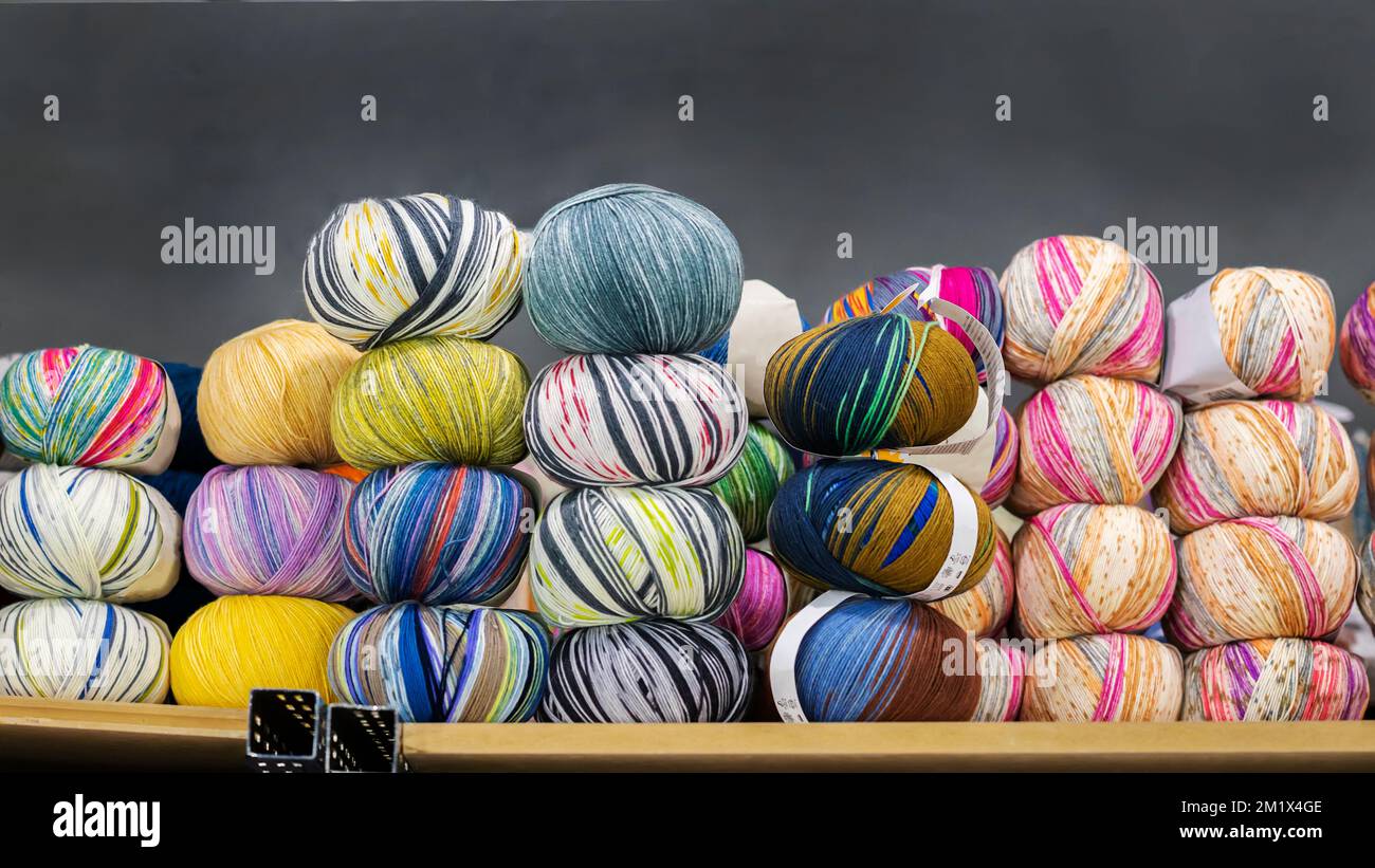 Set of colorful balls of yarn closeup. Concept of needlework, knitting ...