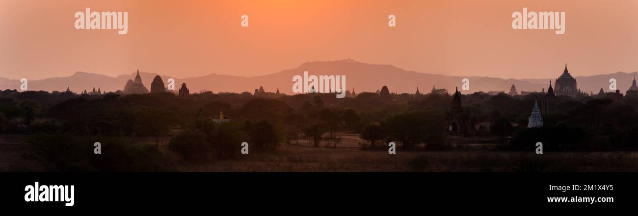 Sunset landscape over ancient buddhist temples in Myanmar Stock Photo ...