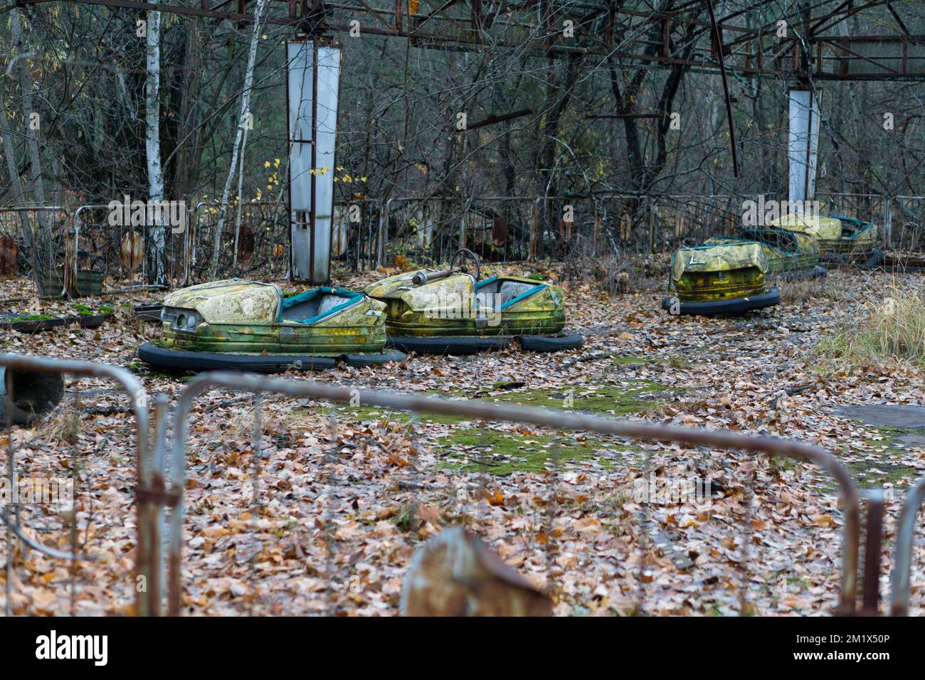 abandoned an rusty Bumper cars at chernobyl radioactive exclusion zone ...