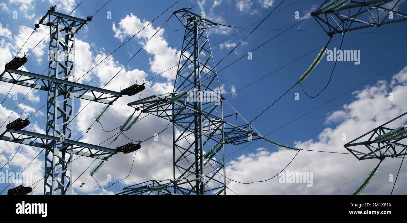Electricity pylon (high voltage power line) on the background of the ...