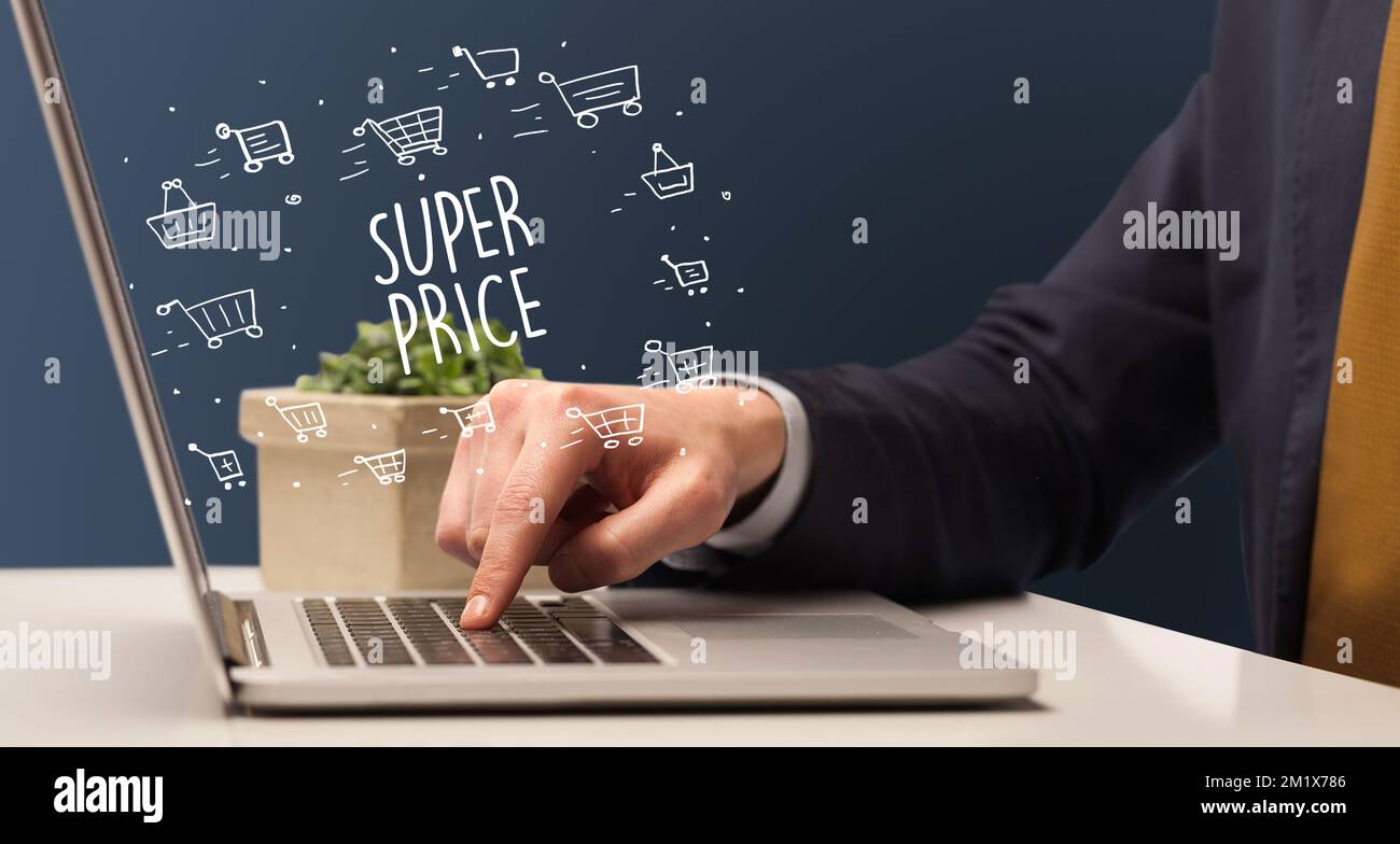 Businessman working on laptop, e-commerce concept Stock Photo - Alamy