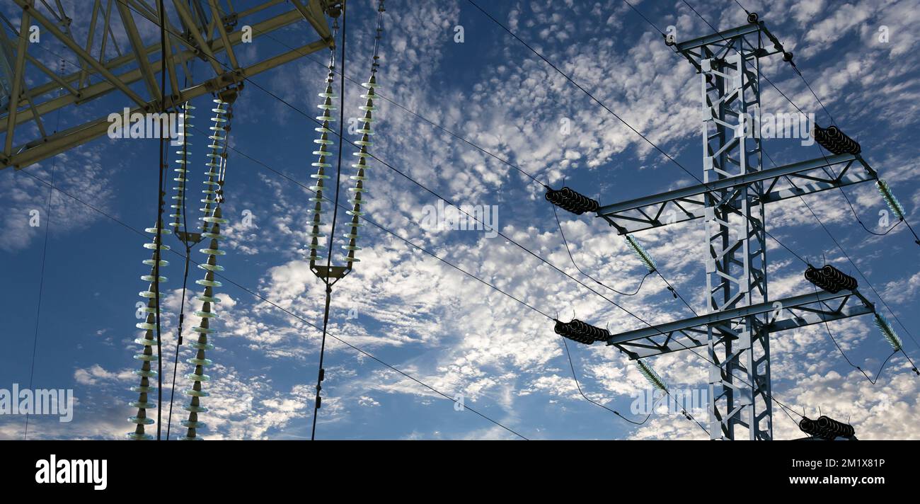 Electricity pylon (high voltage power line) on the background of the ...
