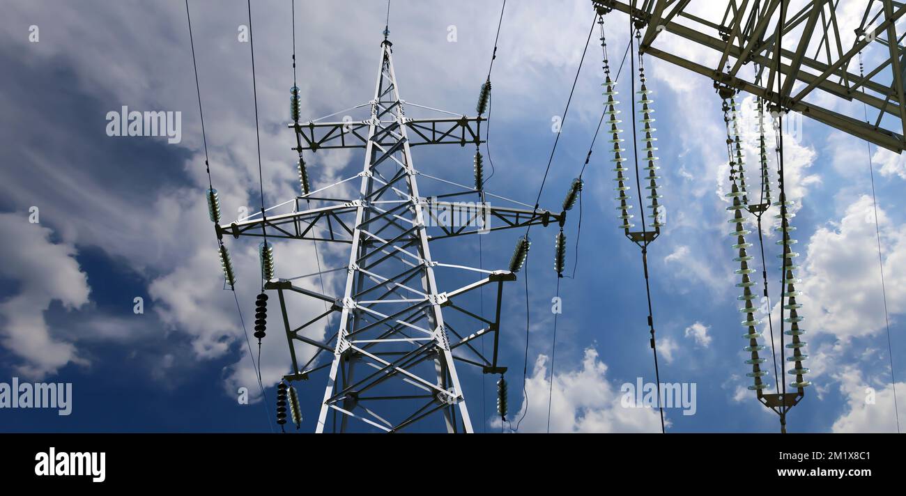 Electricity pylon (high voltage power line) on the background of the ...