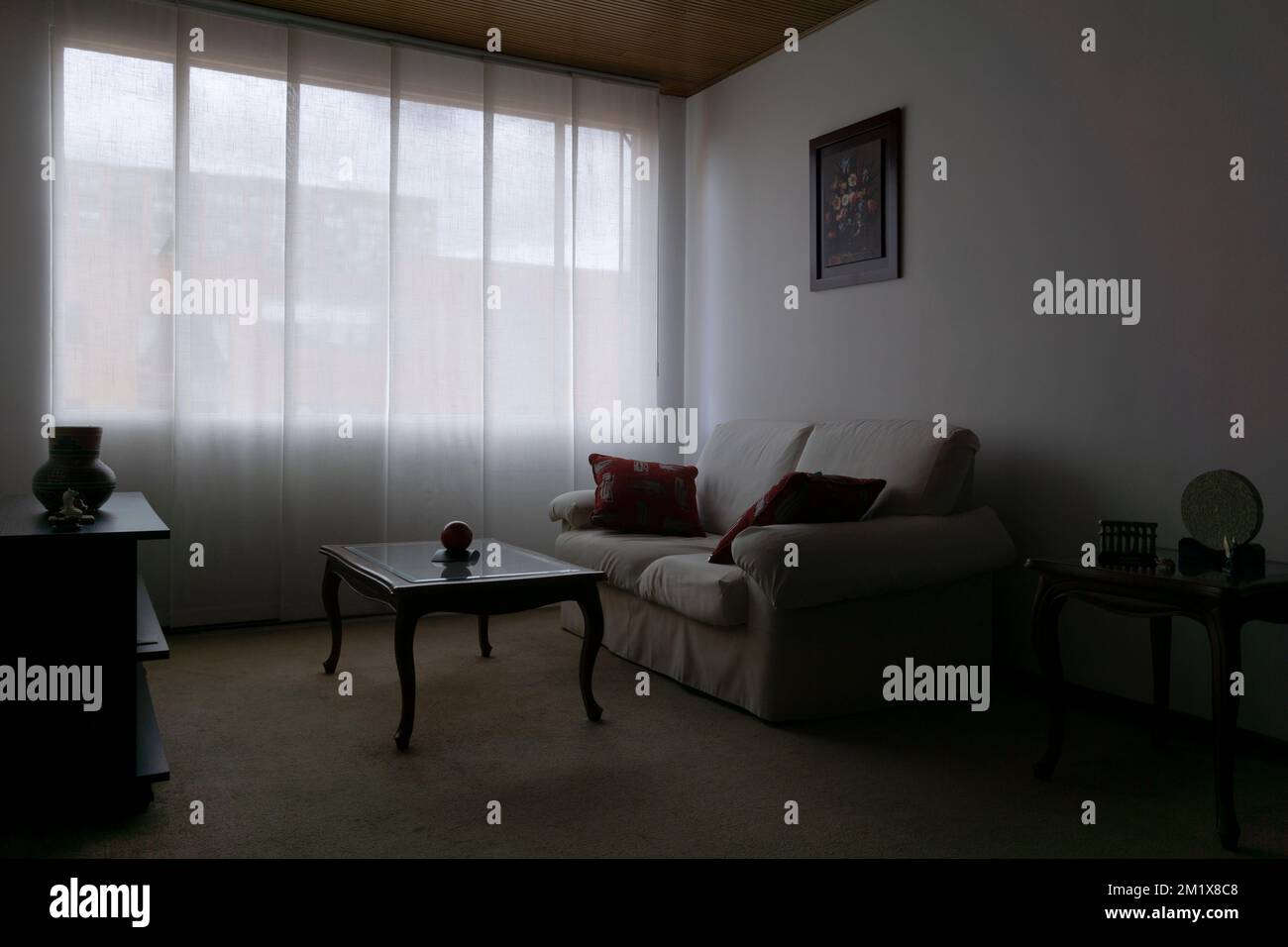 Tipically vintage latin american living room with white sofa and wooden ...