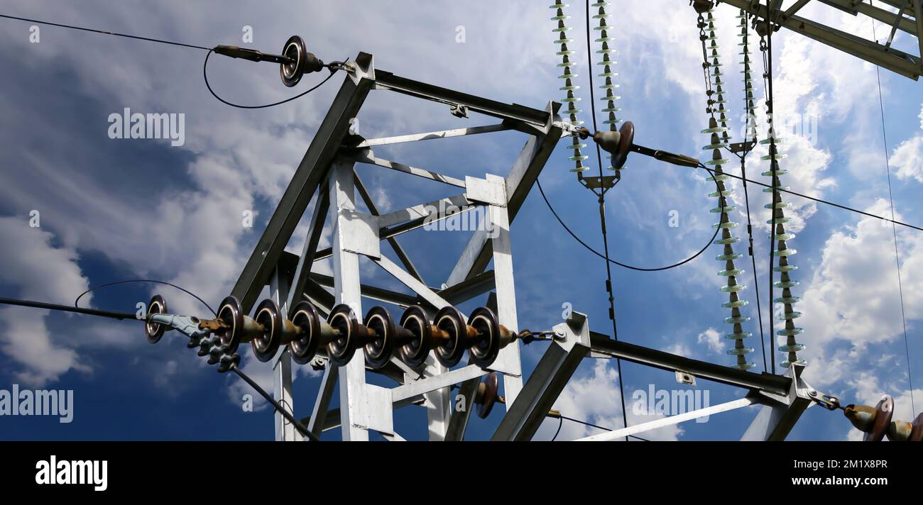 Electricity pylon (high voltage power line) on the background of the ...