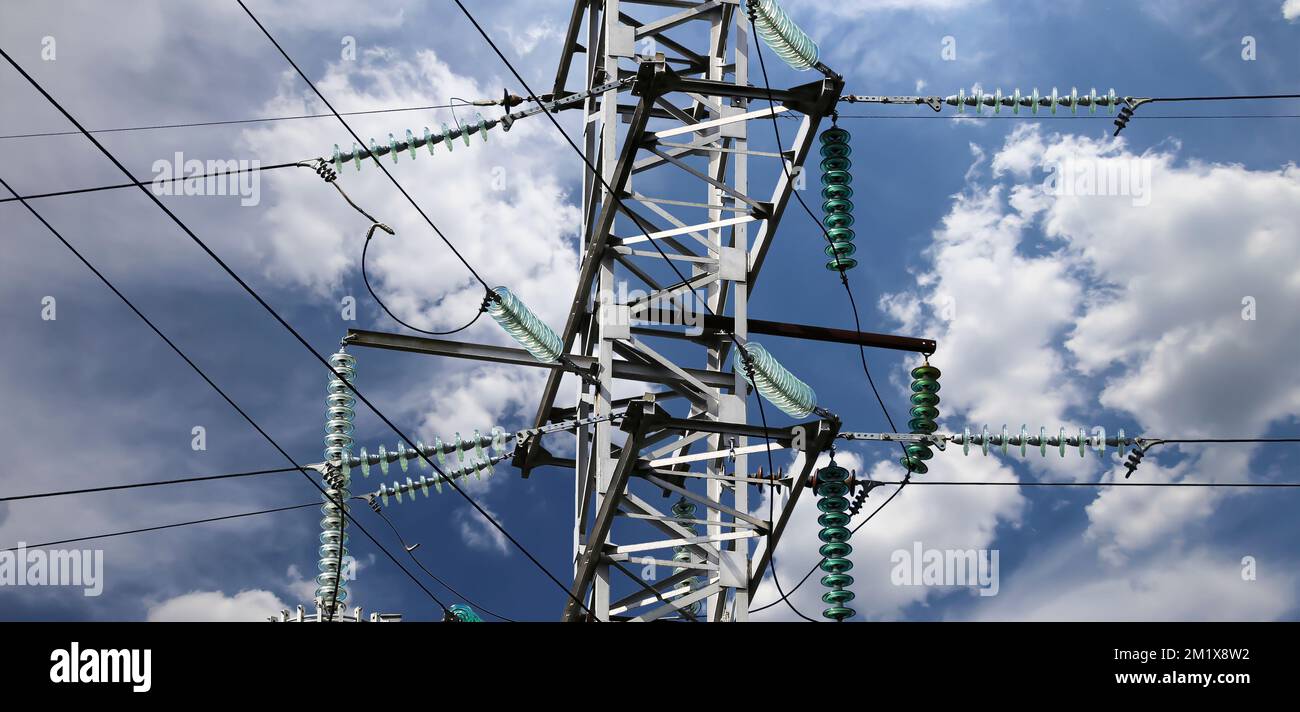 Electricity pylon (high voltage power line) on the background of the ...