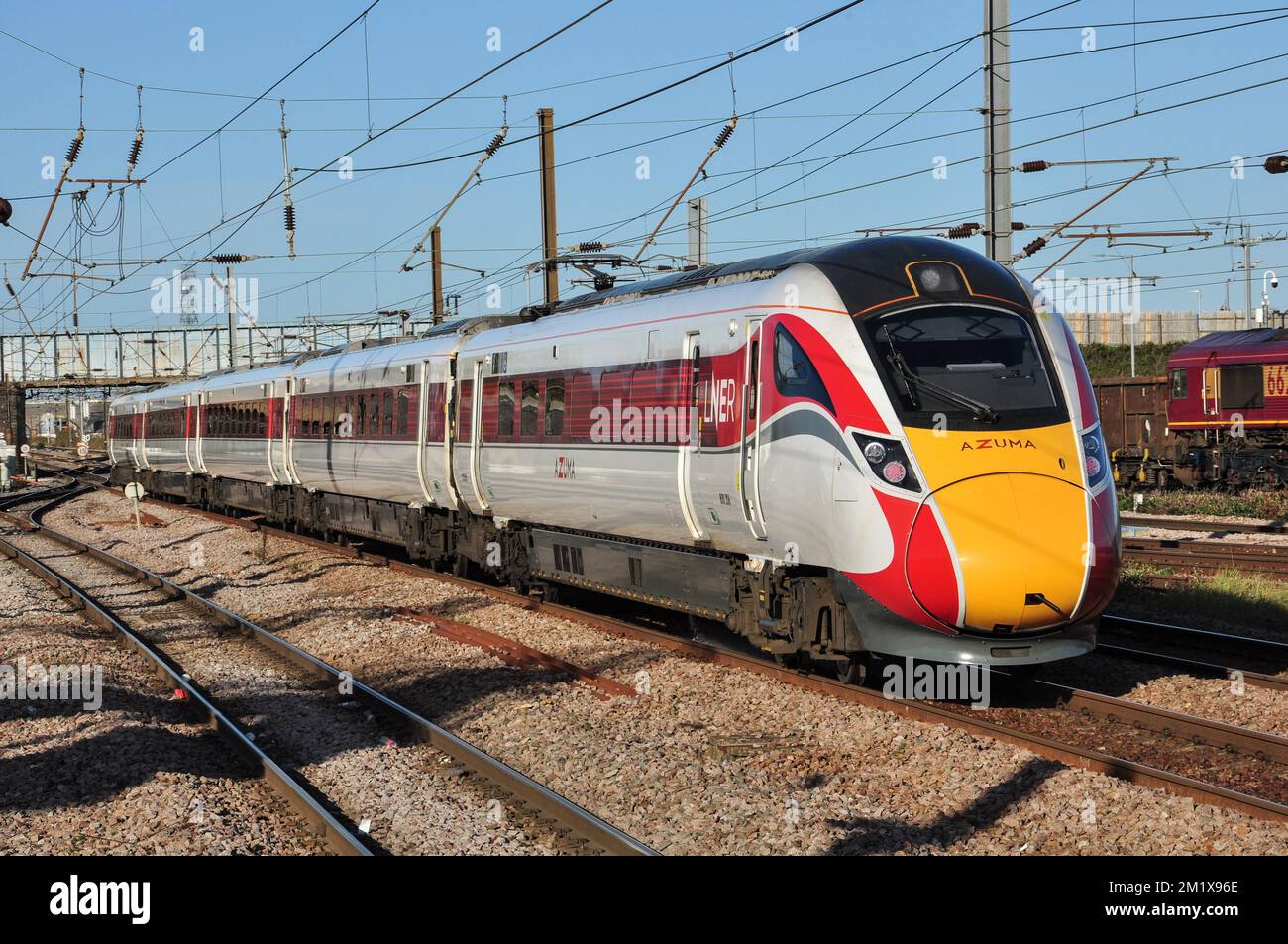 LNER Azuma heads north on East Coast Mainline at Peterborough ...
