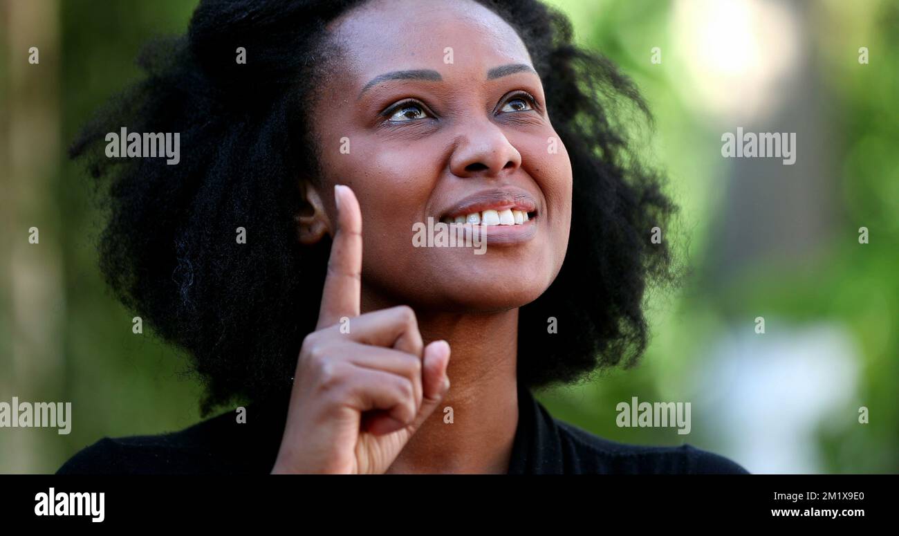 African woman having a breakthough idea, person eureka moment Stock ...