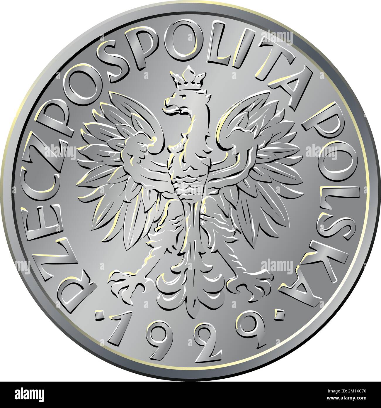 vector obverse Polish Money one zloty silver coin 1929 with eagle in a ...