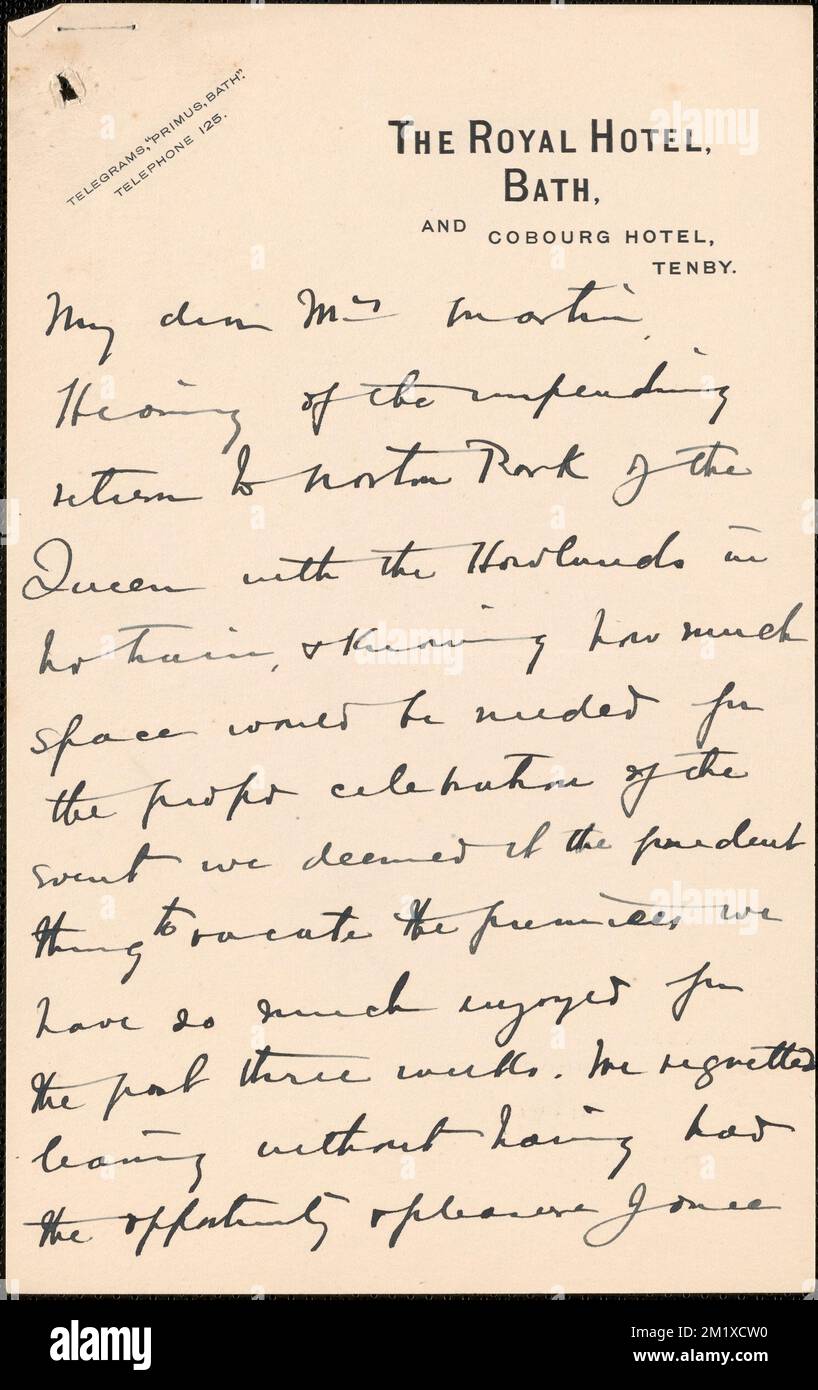 B.M. Leod autograph note signed to [Victoria Woodhull] Martin, Tenby ...