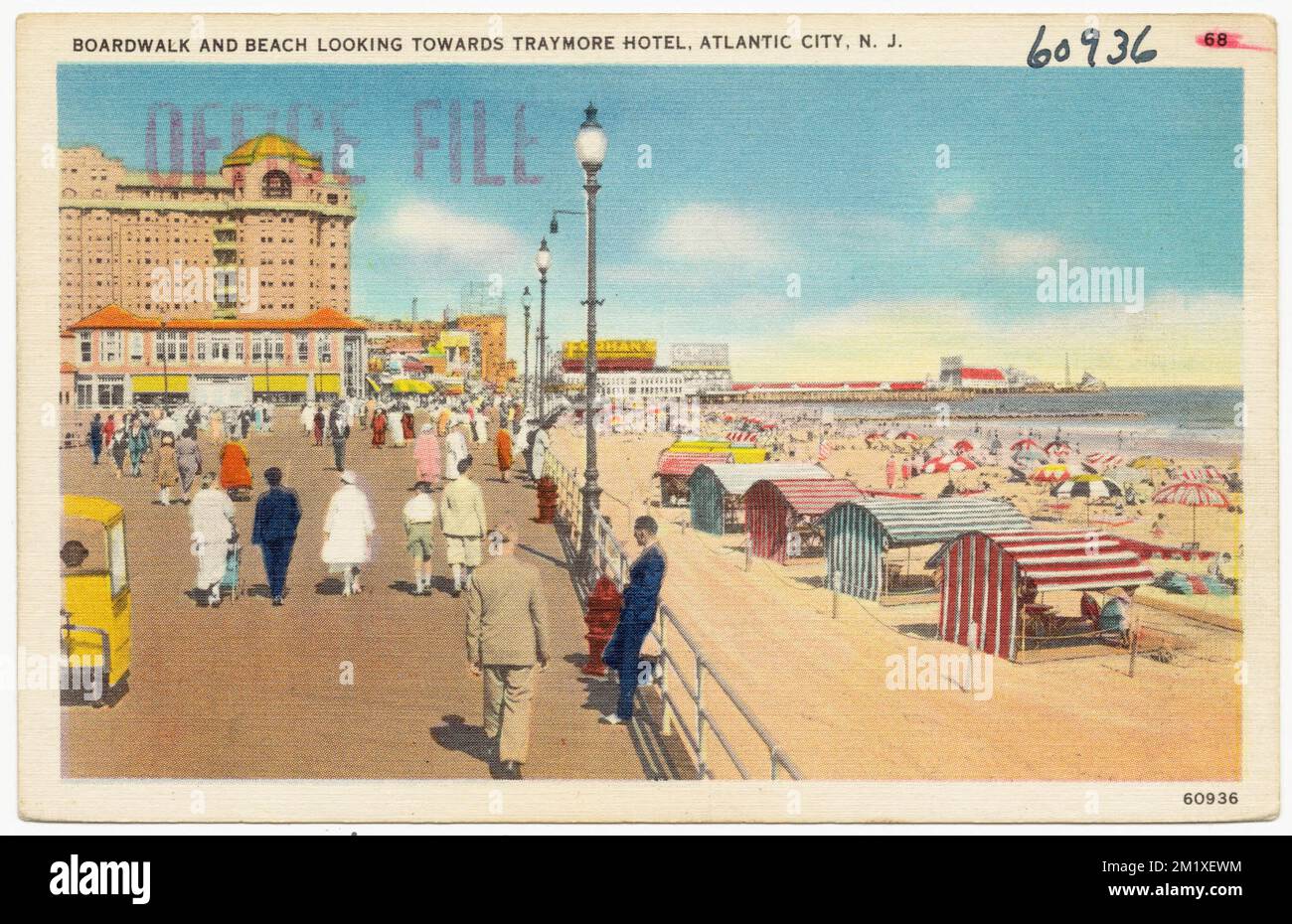 Boardwalk and beach looking toward Traymore Hotel, Atlantic City, N. J ...