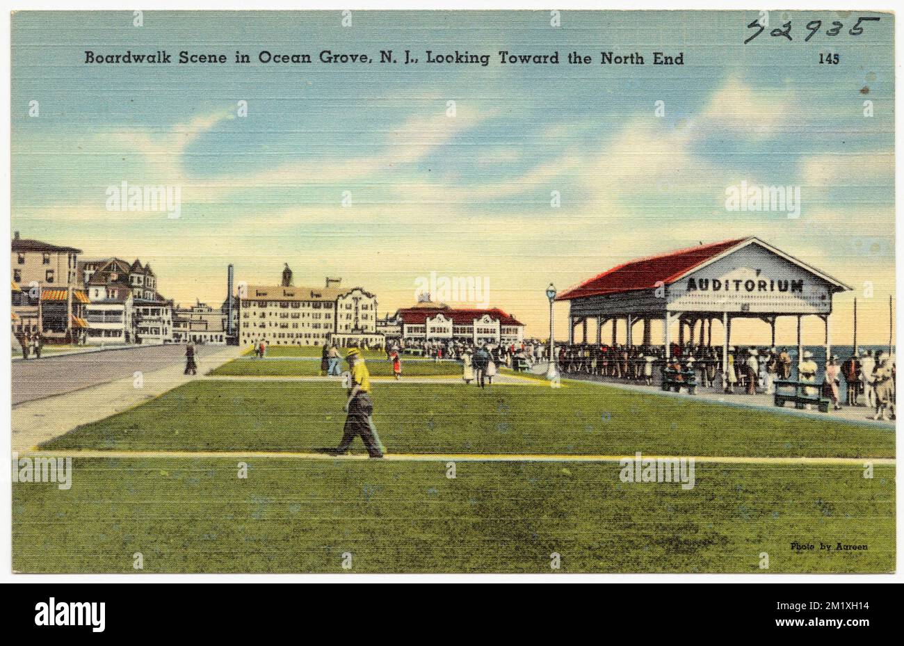 Boardwalk scene in Ocean Grove, N. J. looking toward the north end ...