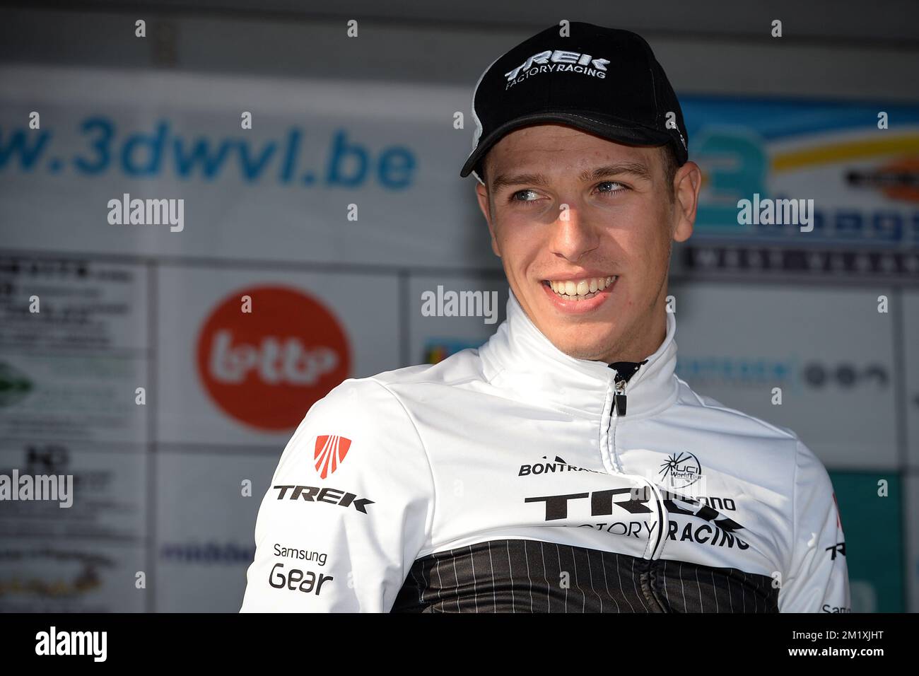 Dutch Danny Van Poppel of Trek Factory Racing celebrates on the podium ...