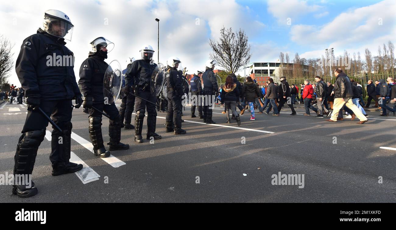 Illustration picture shows the police forces outside the stadium where ...