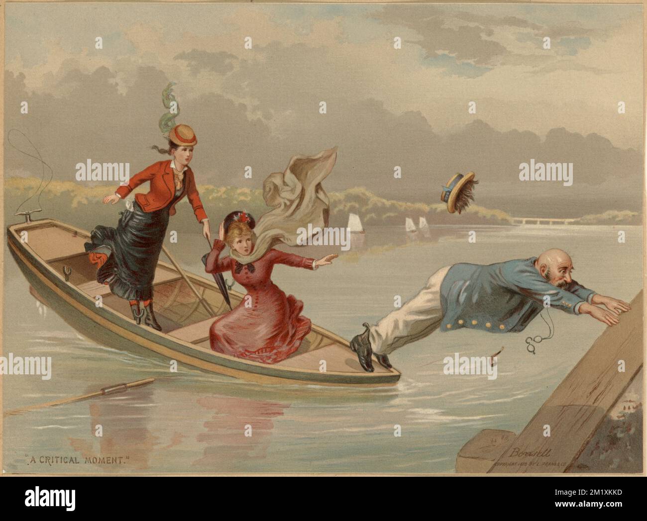 Boating scene, 'A critical moment' , Boats, Bodies of water, Falling ...