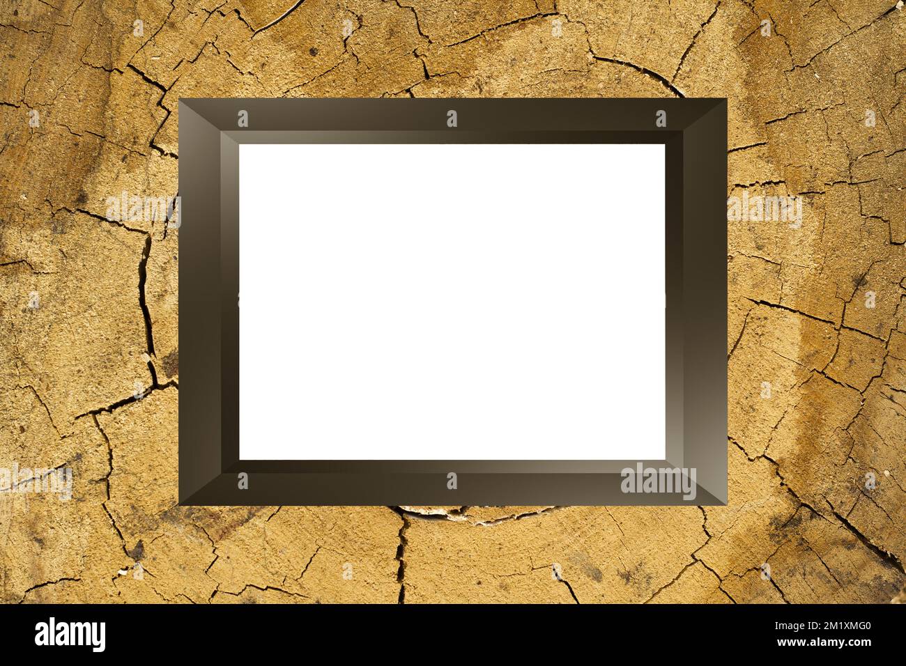 frame mockup template with copy space on wooden oak stump background 3d ...